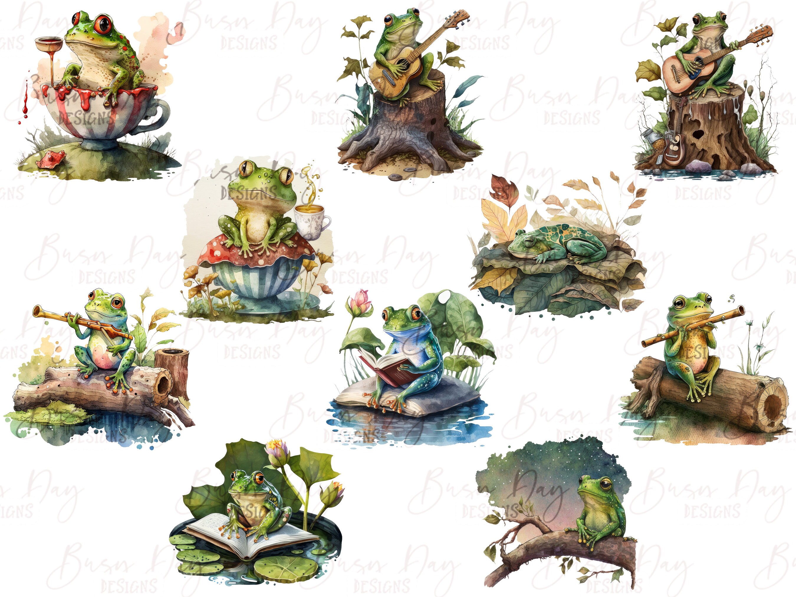 Watercolor Frog Clipart Bundle: Happy Frog PNG Images (digital Download ...
