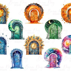 30 Watercolor Moon Doors Clipart Bundle , Commercial Use, Digital ...