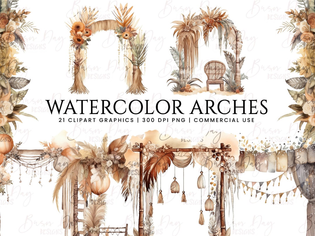Watercolor Arches Clipart Bundle, Digital Download, Digital Paper ...