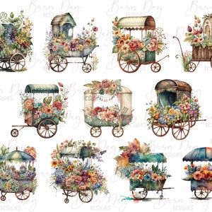 Watercolor Flower Carts Clipart Bundle Digital Download - Etsy