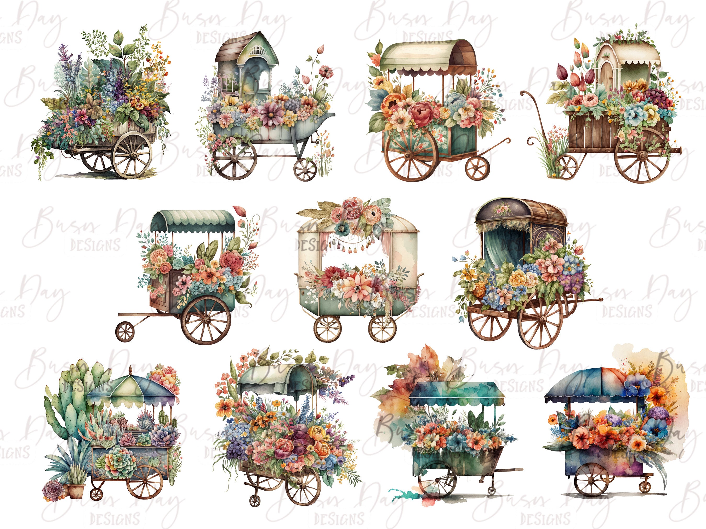 Watercolor Flower Carts Clipart Bundle (digital Download) - Etsy