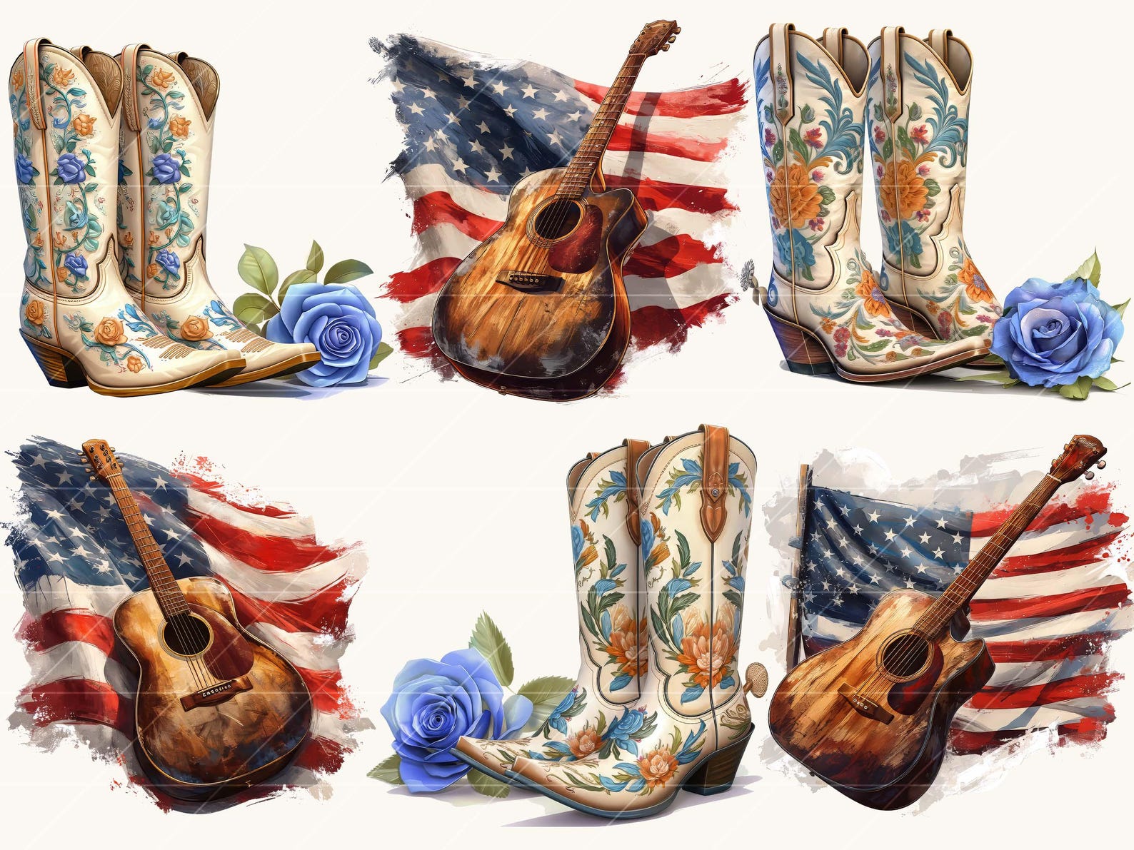 Watercolor Country Music Clipart: Western PNG Bundle (digital Download ...