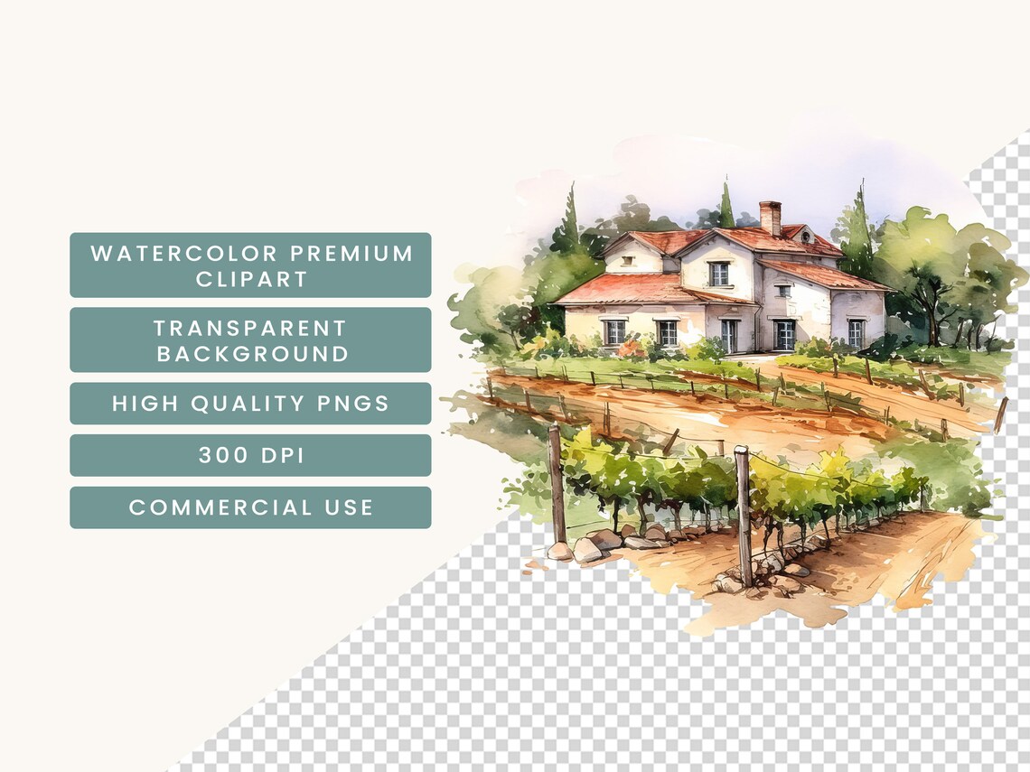 Watercolor Vineyard Clipart: 28 PNG Designs (digital Download) - Etsy