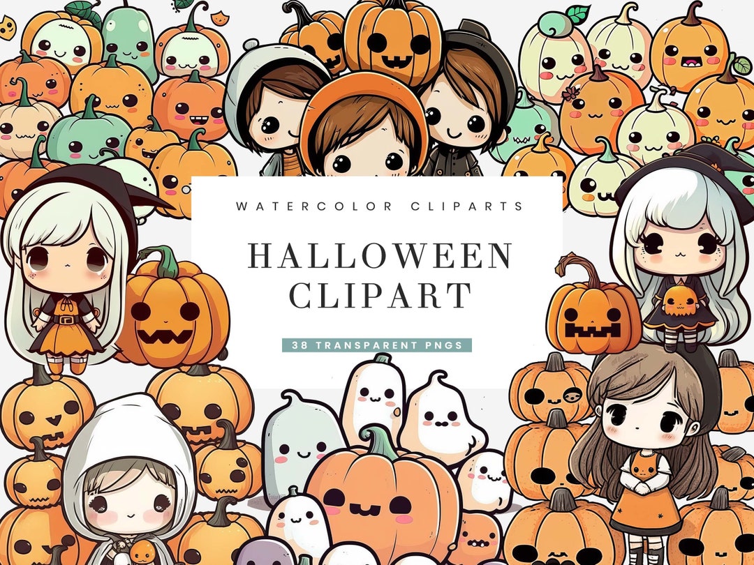 38 Watercolor Kawaii Halloween Clipart Bundle Digital Download ...