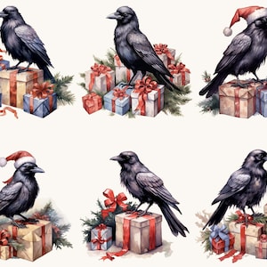 18 Watercolor Santa Crow Bird Clipart Bundle Digital Download Printable ...