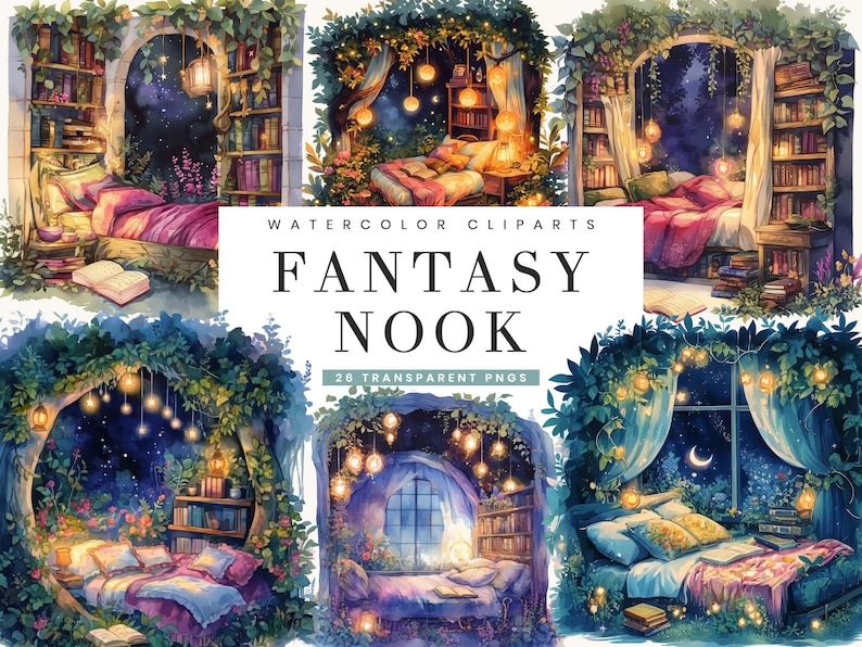 Watercolor Fantasy Nook Clipart: 26 PNG Designs (digital Download) - Etsy