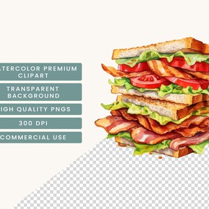 30 Watercolor Sandwiches Clipart Bundle, Commercial Use, Digital ...