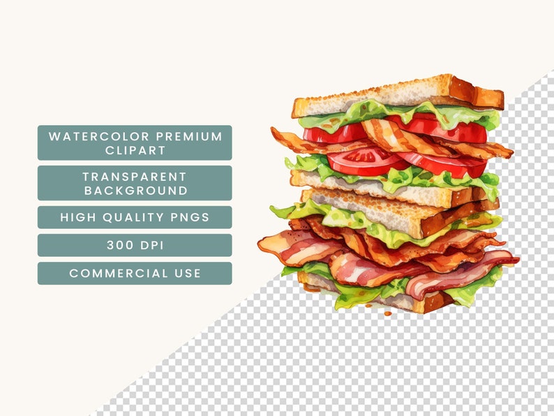 Watercolor Sandwiches Clipart Bundle: 30 PNG Digital Prints (commercial ...