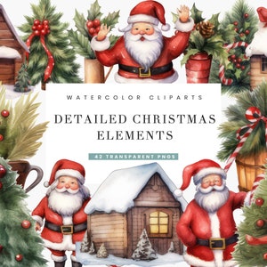 42 Watercolor Christmas Elements Clipart Bundle Printable Art Digital ...