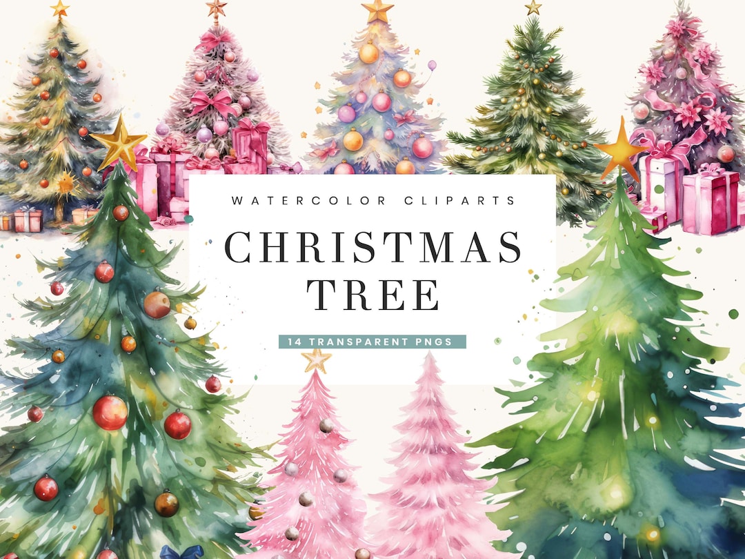14 Watercolor Christmas Tree Clipart Bundle Sublimation Designs ...
