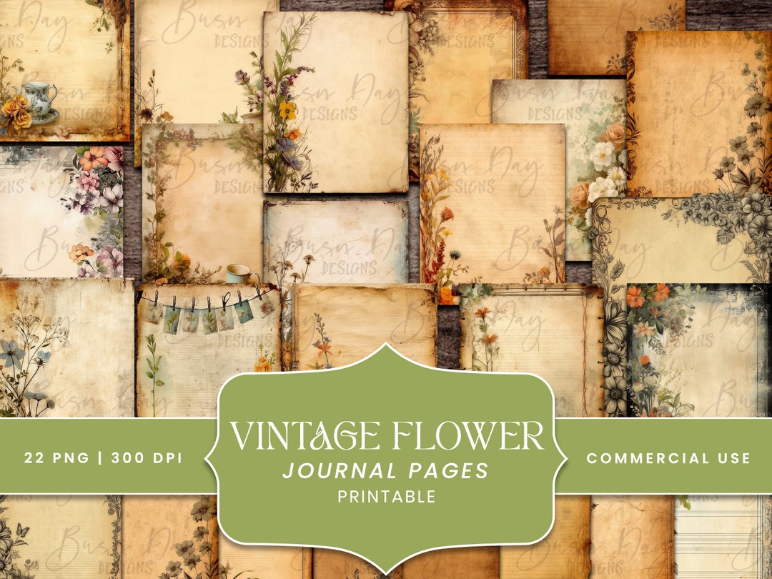 Vintage Flower Journal Paper: 22 Page Digital Scrapbook (digital ...