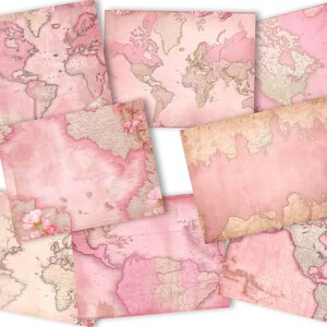 27 Shabby Pink Romantic Maps Digital Paper Pack Junk Journal Prints ...