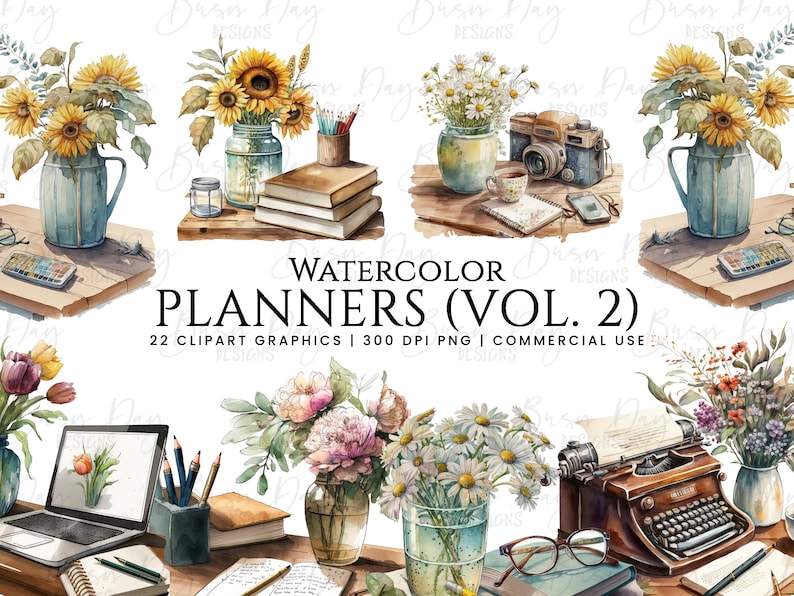 Watercolor Planner Clipart VOL. 2clipart Bundle Digital - Etsy