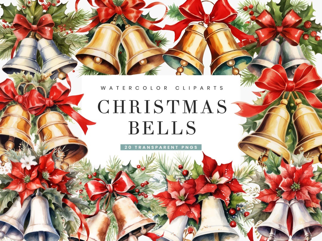 20 Watercolor Christmas Bells Clipart Bundle Sublimation Designs ...