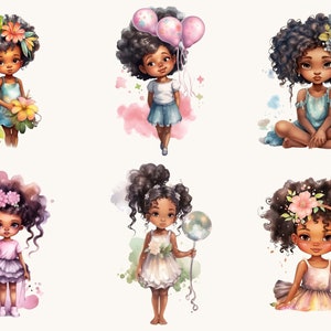 29 Watercolor Cute Little Black Girl Clipart Bundle , Watercolor ...