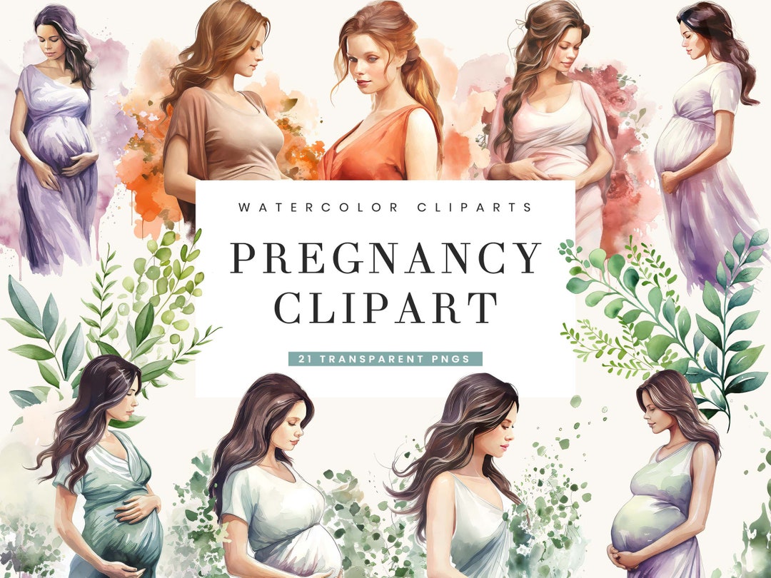 Watercolor Pregnancy Clipart Bundle: 21 PNG Designs (digital Download ...
