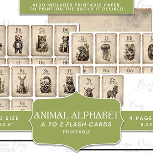 Animal Alphabet A to Z Flash Card Printable Art, Instant Download ...