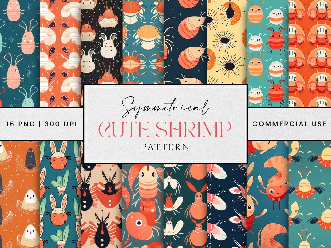 16 Symmetrical Shrimp Seamless Pattern Background Digital Paper Pack ...