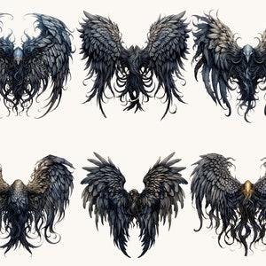 22 Watercolor Dark Gothic Wings Clipart Bundle Sublimation Designs ...