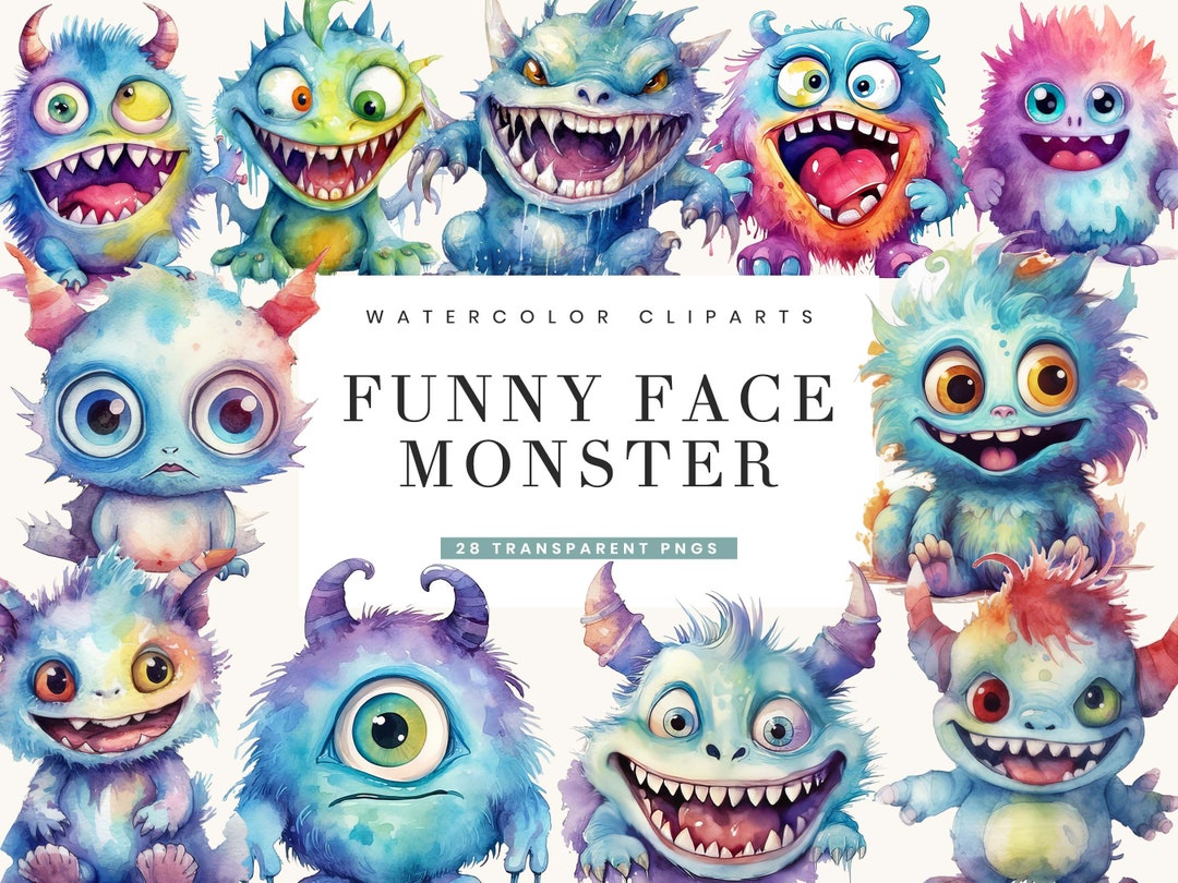 Watercolor Funny Monster Clipart Bundle (digital Download) - Etsy