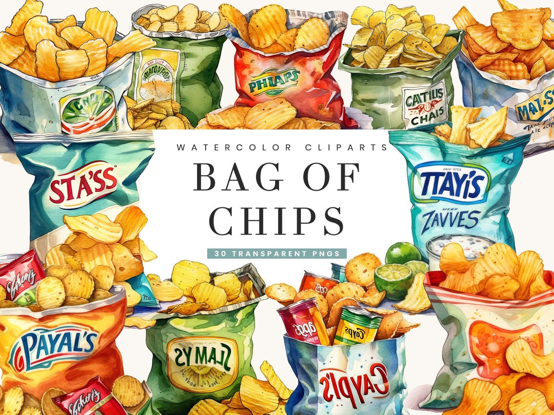 30 Watercolor Bag of Chips Clipart Bundle , Watercolor Clipart, Digital ...