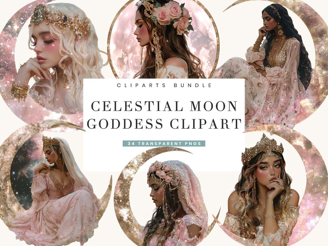 34 Celestial Moon Goddess Clipart Bundle Sublimation Designs Digital ...