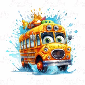 Watercolor Funny Faces School Bus Clipart Bundle, Digital Download ...
