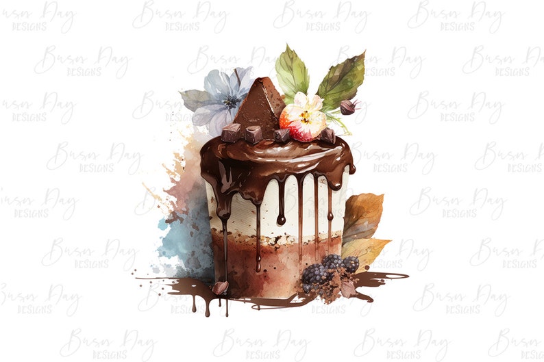 Watercolor Chocolate Cakes Clipart Watercolor Bundle Wedding - Etsy