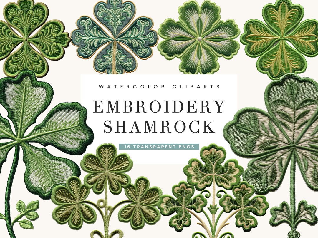 16 Watercolor Embroidery Shamrock Clipart Bundle Sublimation Designs ...