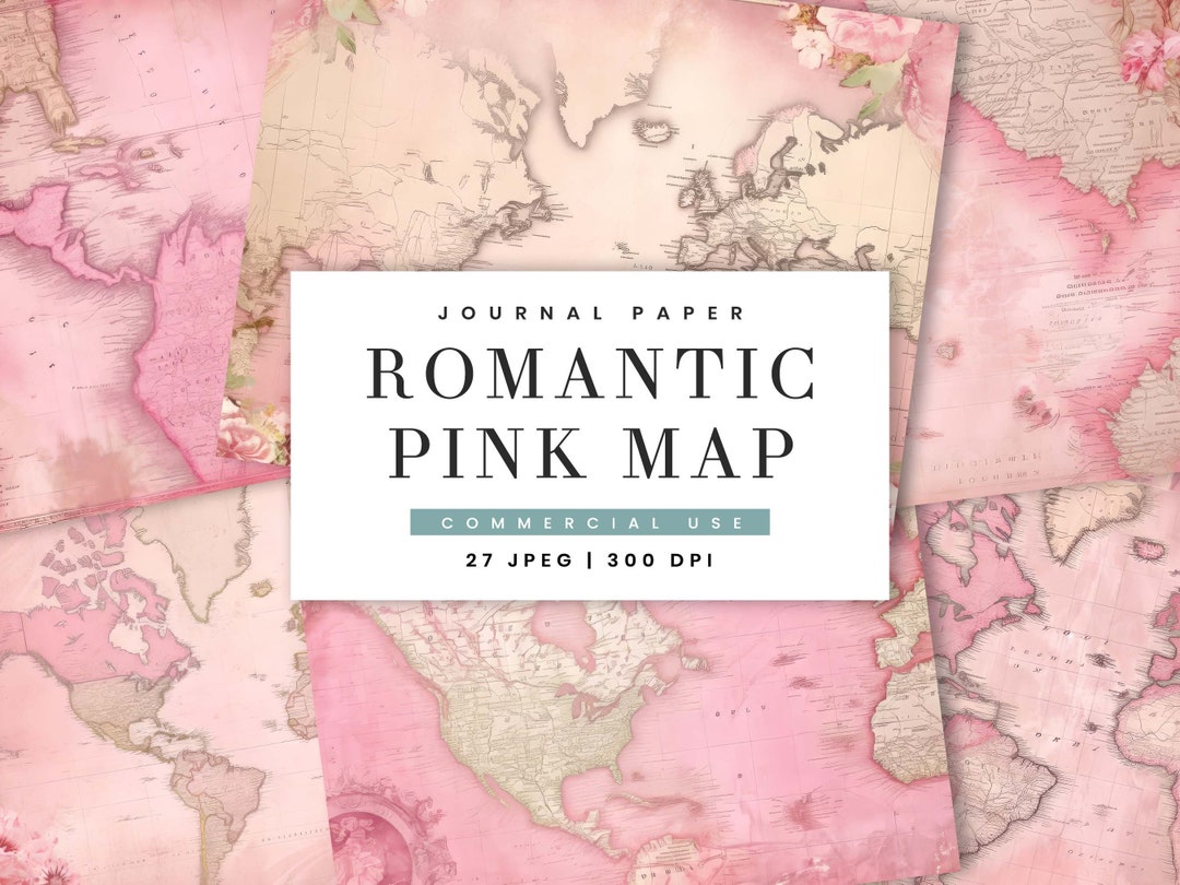 27 Shabby Pink Romantic Maps Digital Paper Pack Junk Journal Prints ...