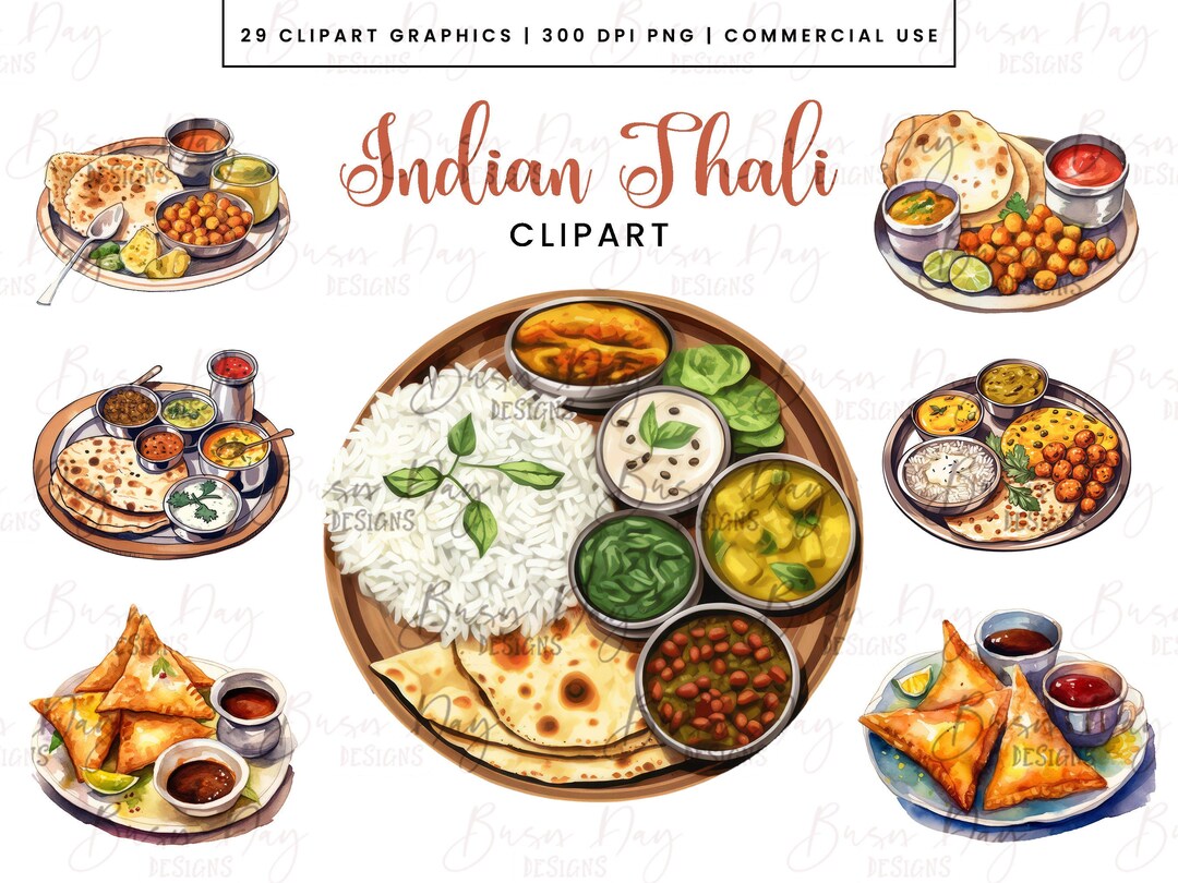 Watercolor Indian Thali Clipart Bundle Watercolor Clipart - Etsy