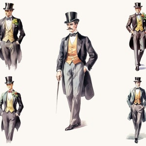 Watercolor Dapper Gentleman Clipart Bundle: Vintage Style (digital ...