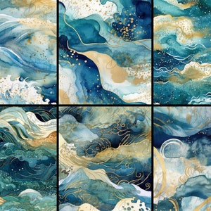 Abstract Ocean Digital Paper: Watercolor Wave Clipart (digital Download ...