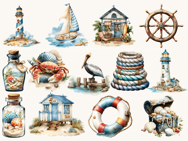 43 Nautical Beach Clipart Bundle Sublimation Designs Digital Download ...