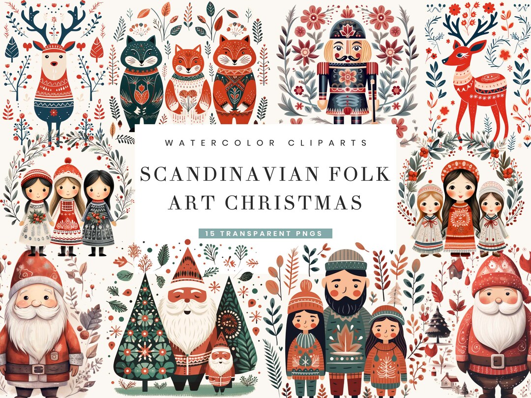 Scandinavian Christmas Clipart: Folk Art PNG Bundle (digital Download ...