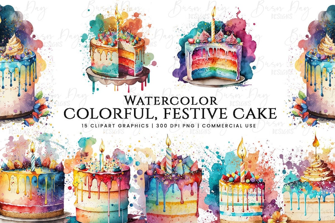 Watercolor Cakes Clipart Watercolor Bundle , Wedding Clipart, Floral ...