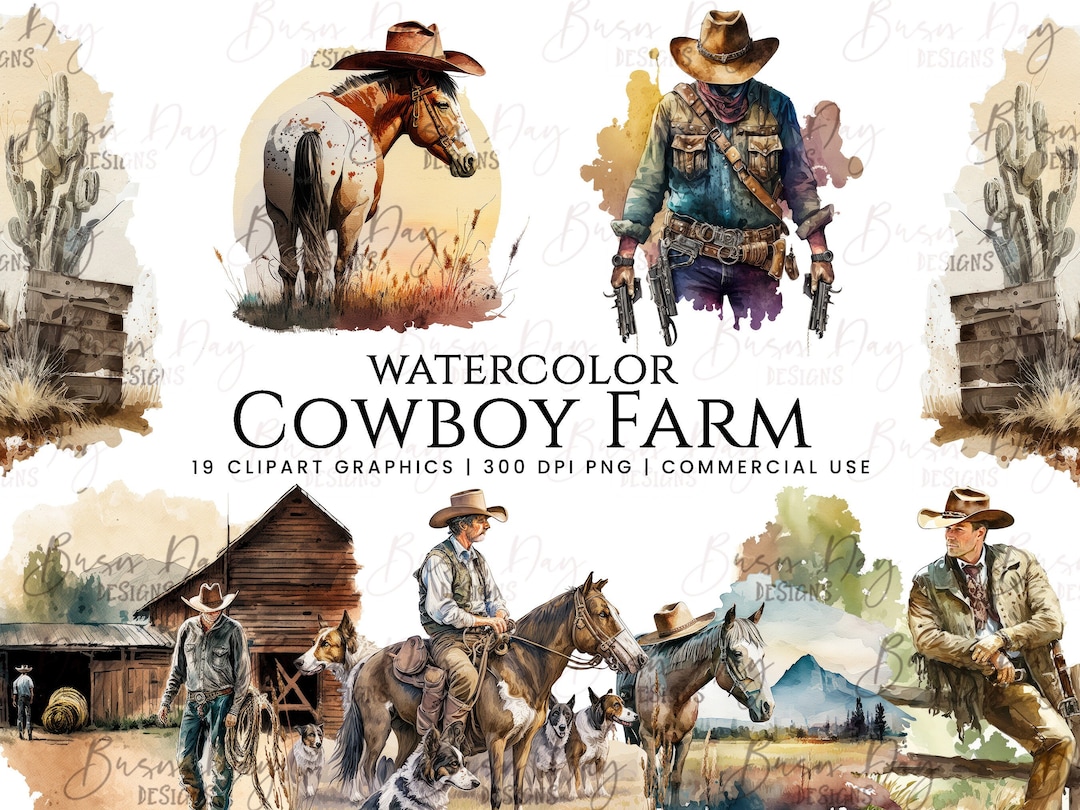 Watercolor Cowboy Clipart Bundle: Farm Graphics (digital Download) - Etsy