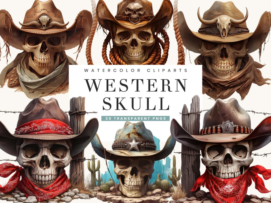 30 Western Skull Clipart Set Bundle Sublimation Designs Digital ...