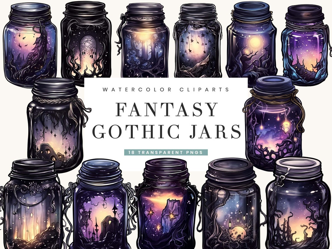 18 Watercolor Dark Fantasy Gothic Jars Clipart Bundle Sublimation ...