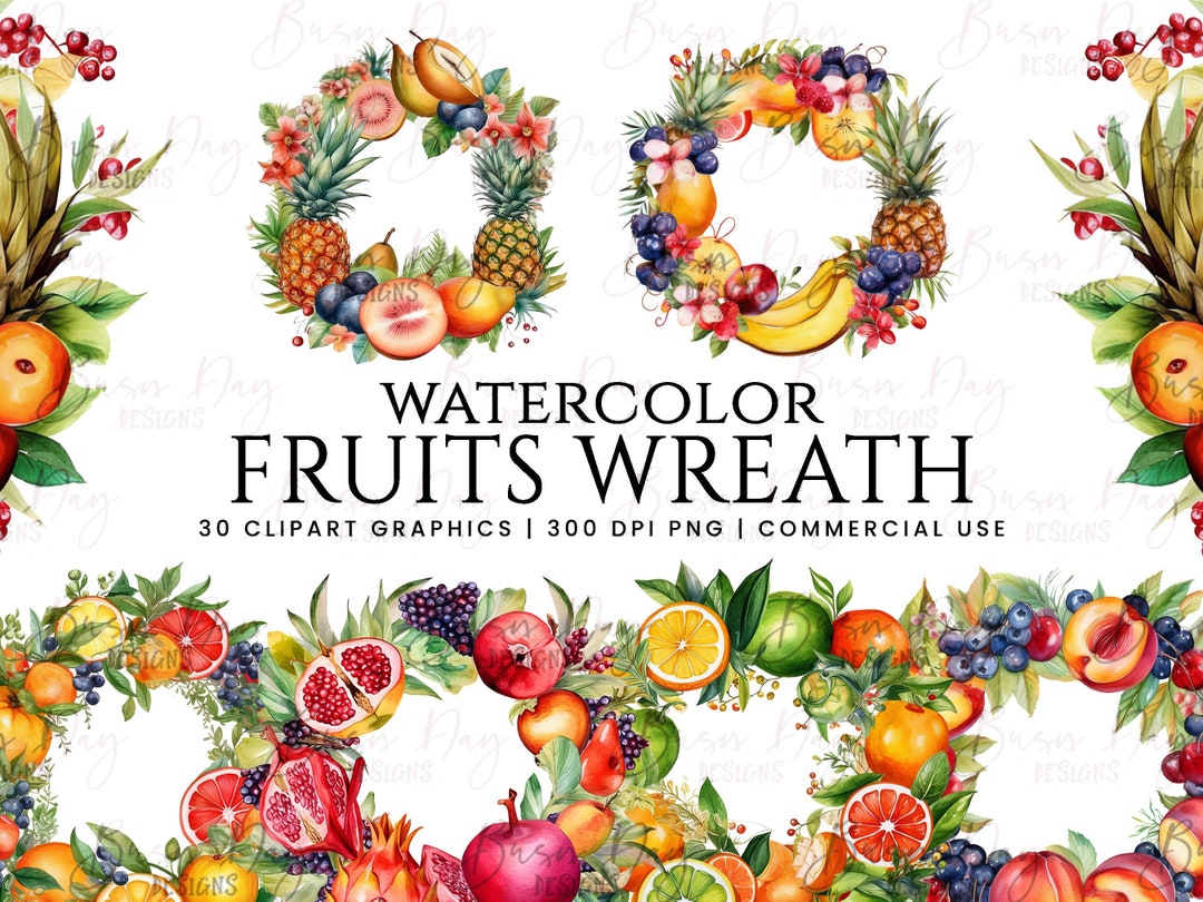 30 Watercolor Fruit Wreath Clipart Bundle, Commercial Use, Digital ...