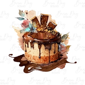 Watercolor Chocolate Cakes Clipart Bundle: Floral Wedding Cake Art ...