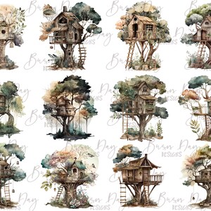 Watercolor Treehouse Clipart Commercial Use Digital - Etsy