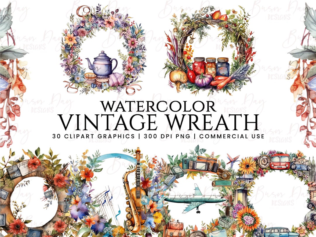 Watercolor Vintage Wreath Clipart Bundle (digital Download) - Etsy