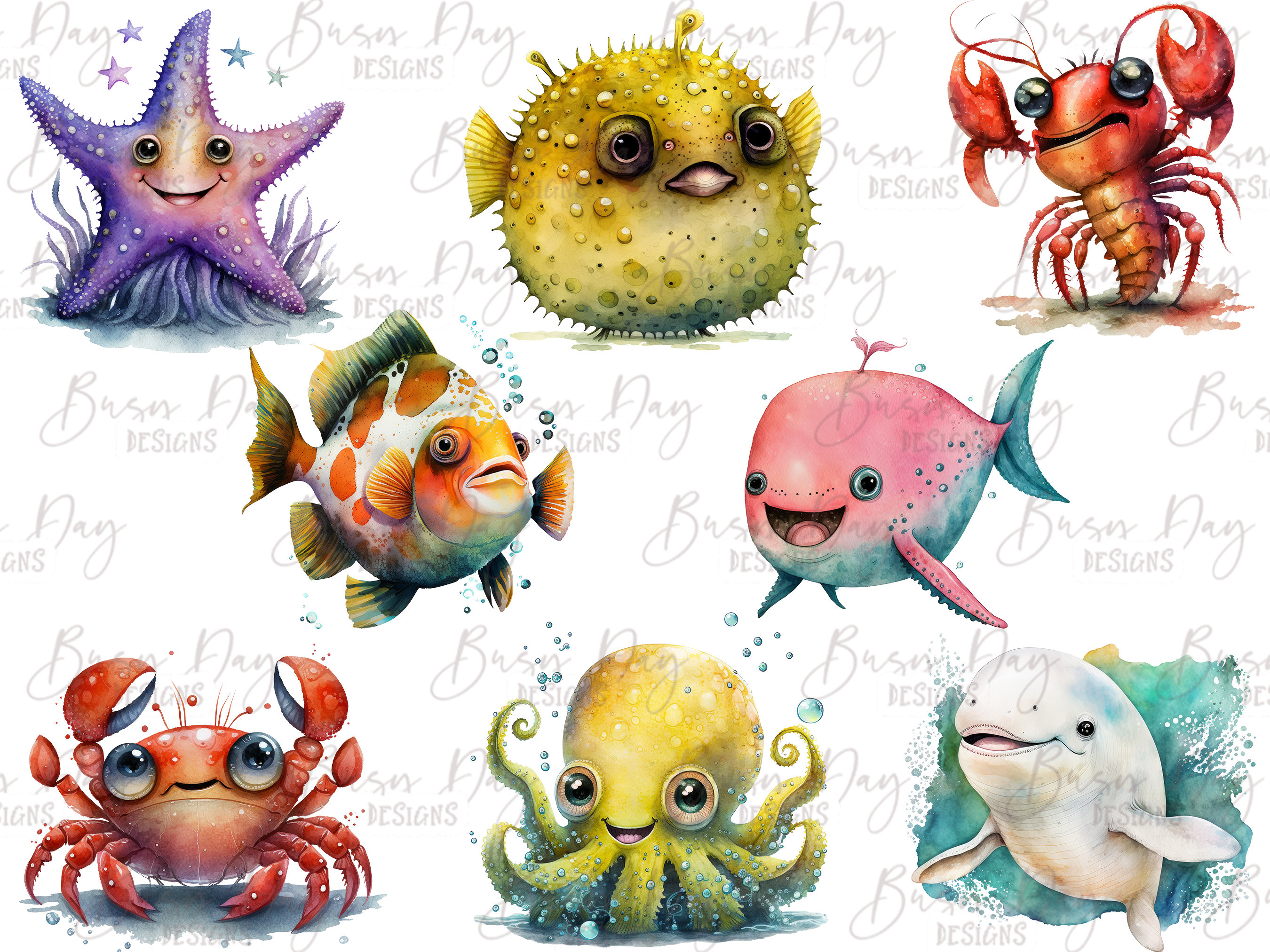 Watercolor Sea Creatures Clipart: Under the Sea Designs (digital ...