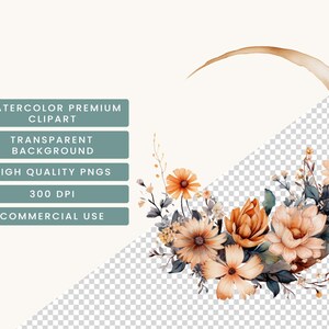 23 Watercolor Floral Moon Clipart Bundle Sublimation Designs Digital ...