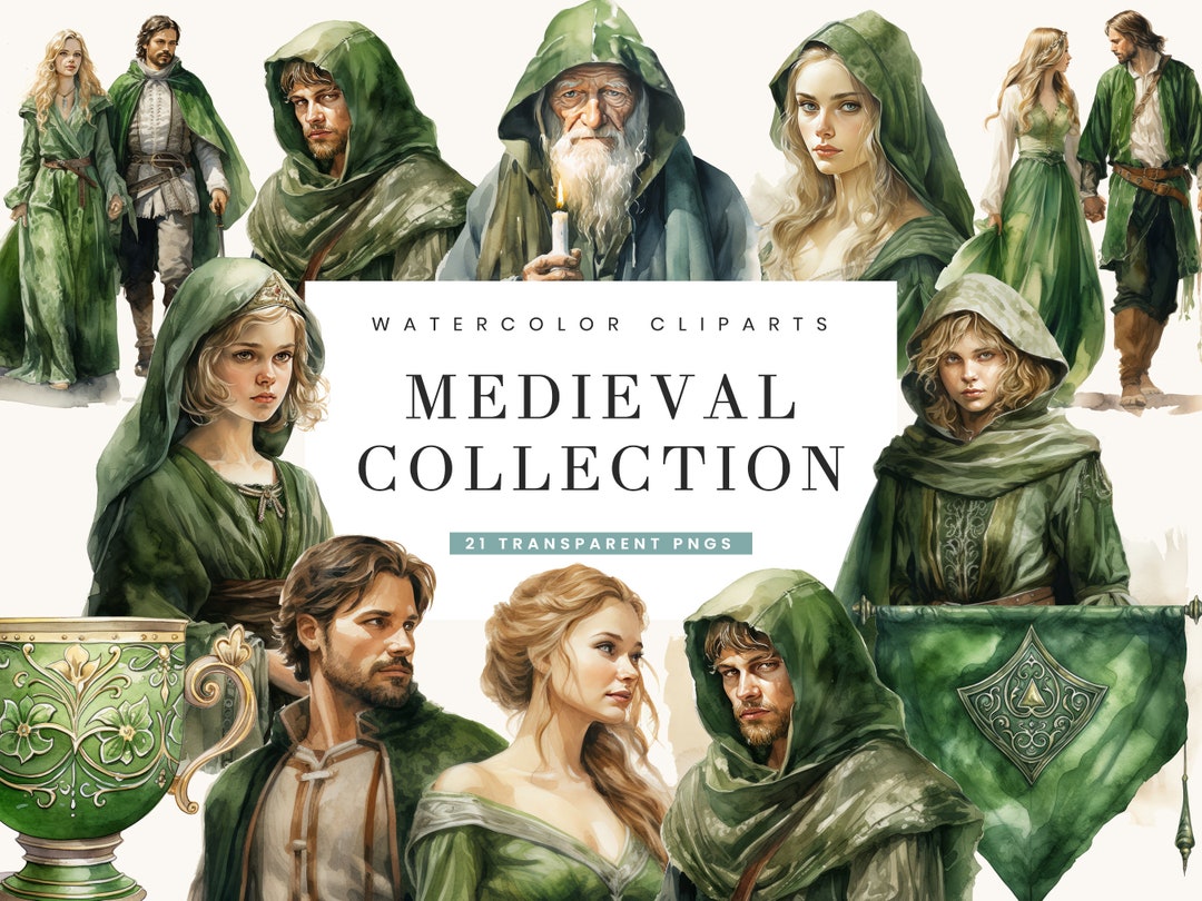 21 Watercolor Medieval Collection Clipart Bundle Sublimation Designs ...