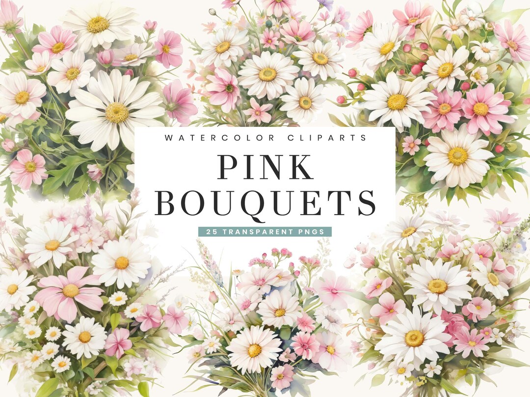 Watercolor Pink Bouquet Clipart: Floral PNG Bundle (digital Download ...