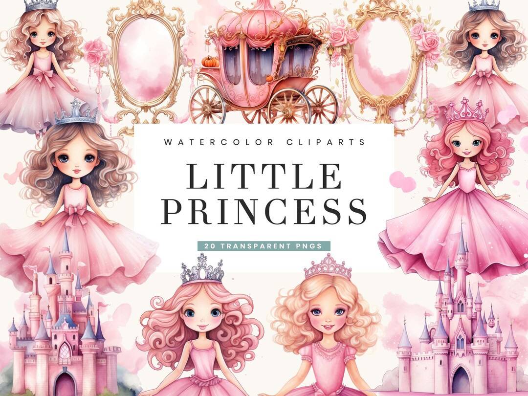 Watercolor Little Princess Clipart Bundle: 20 PNG Designs (digital ...