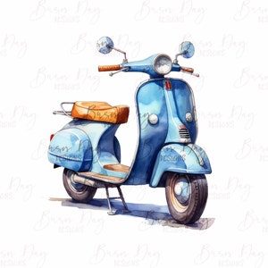 Watercolor Vespa Motorcycle Clipart Bundle Sublimation - Etsy