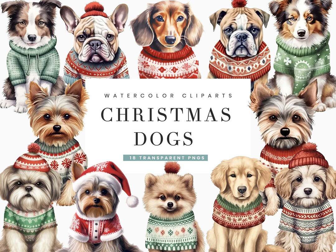 18 Watercolor Christmas Dogs Clipart Bundle Sublimation Designs ...